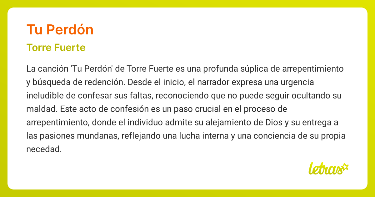 Significado de la canción TU PERDÓN (Torre Fuerte) - LETRAS.COM