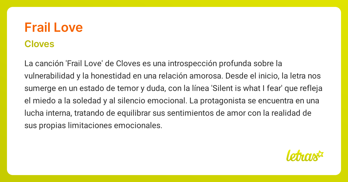 Significado de la canción FRAIL LOVE (Cloves) - LETRAS.COM