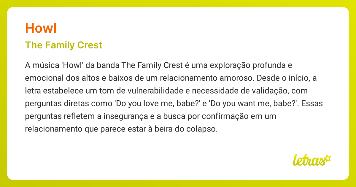 Significado da música HOWL (The Family Crest) - LETRAS.MUS.BR
