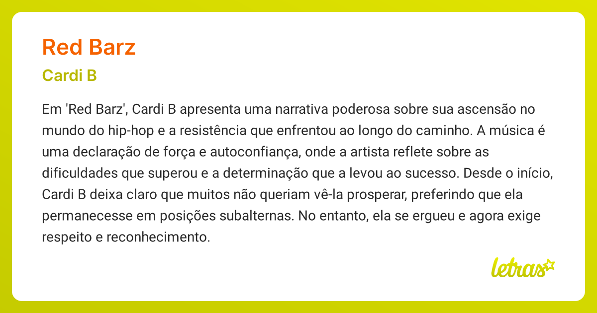 Significado da música RED BARZ (Cardi B) - LETRAS.MUS.BR