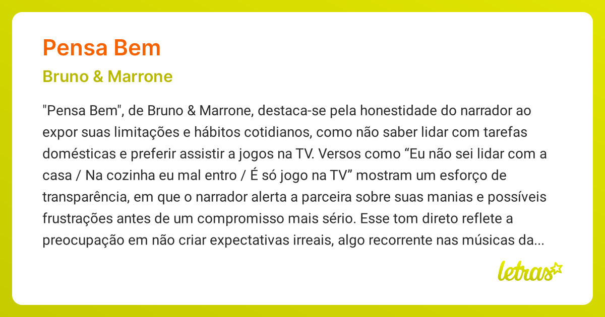 Significado da música PENSA BEM (Bruno & Marrone) - LETRAS.MUS.BR