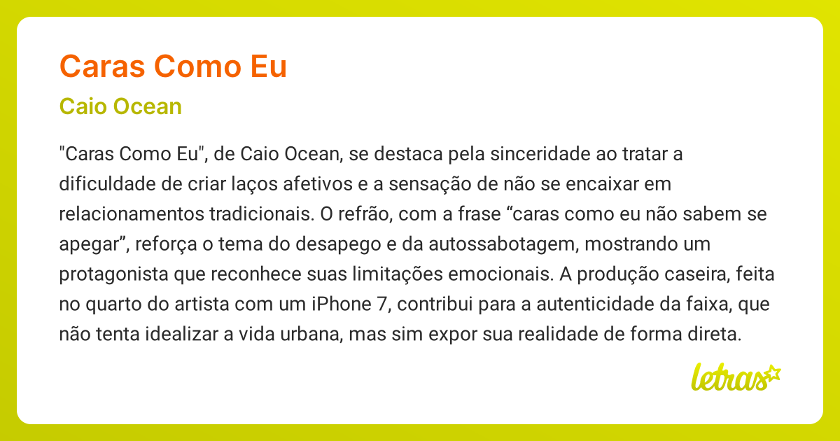 Significado da música CARAS COMO EU (Caio Ocean) - LETRAS.MUS.BR