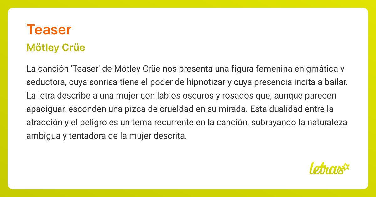 Significado de la canción TEASER (Mötley Crüe) - LETRAS.COM