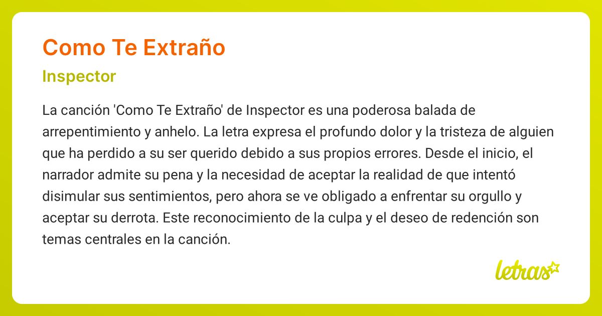 Significado de la canción COMO TE EXTRAÑO (Inspector) - LETRAS.COM