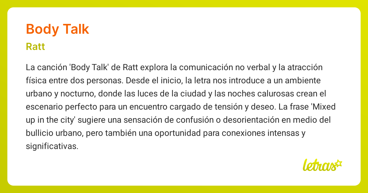 Significado de la canción BODY TALK (Ratt) - LETRAS.COM