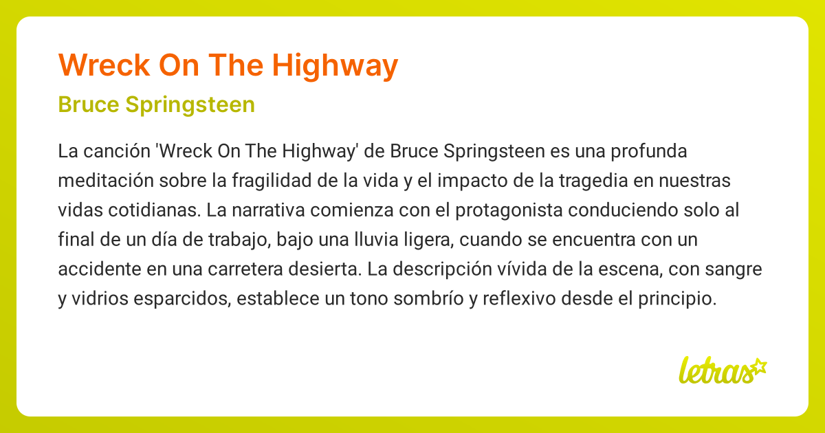 Significado de la canción WRECK ON THE HIGHWAY (Bruce Springsteen ...