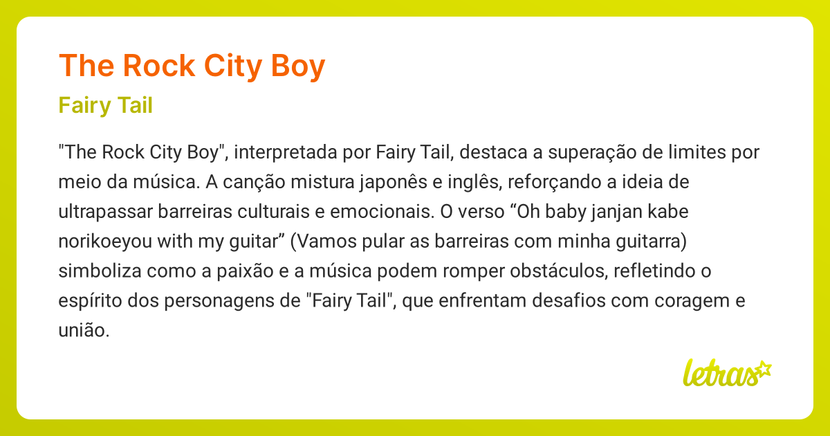 Significado da música THE ROCK CITY BOY (Fairy Tail) - LETRAS.MUS.BR