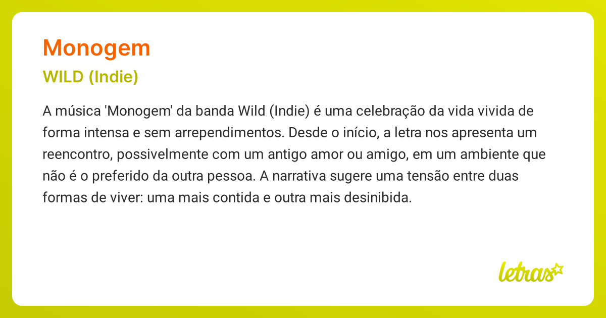 Significado da música MONOGEM (WILD (Indie)) - LETRAS.MUS.BR