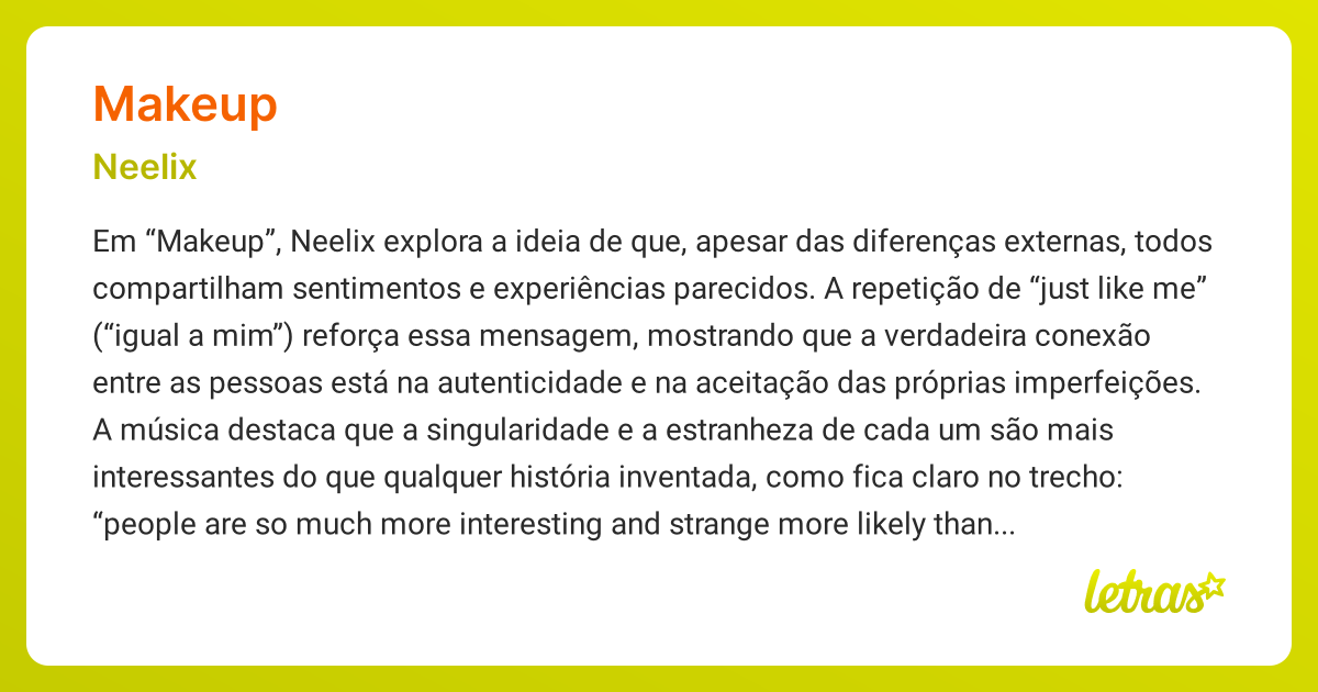 Significado da música MAKEUP (Neelix) - LETRAS.MUS.BR