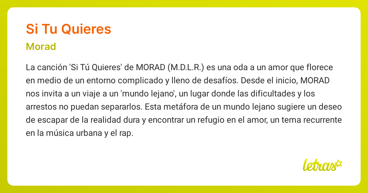 Significado de la canción SI TU QUIERES (Morad) - LETRAS.COM