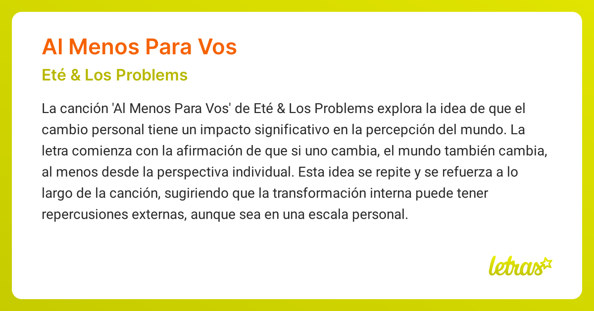 Significado de la canción AL MENOS PARA VOS (Eté & Los Problems ...