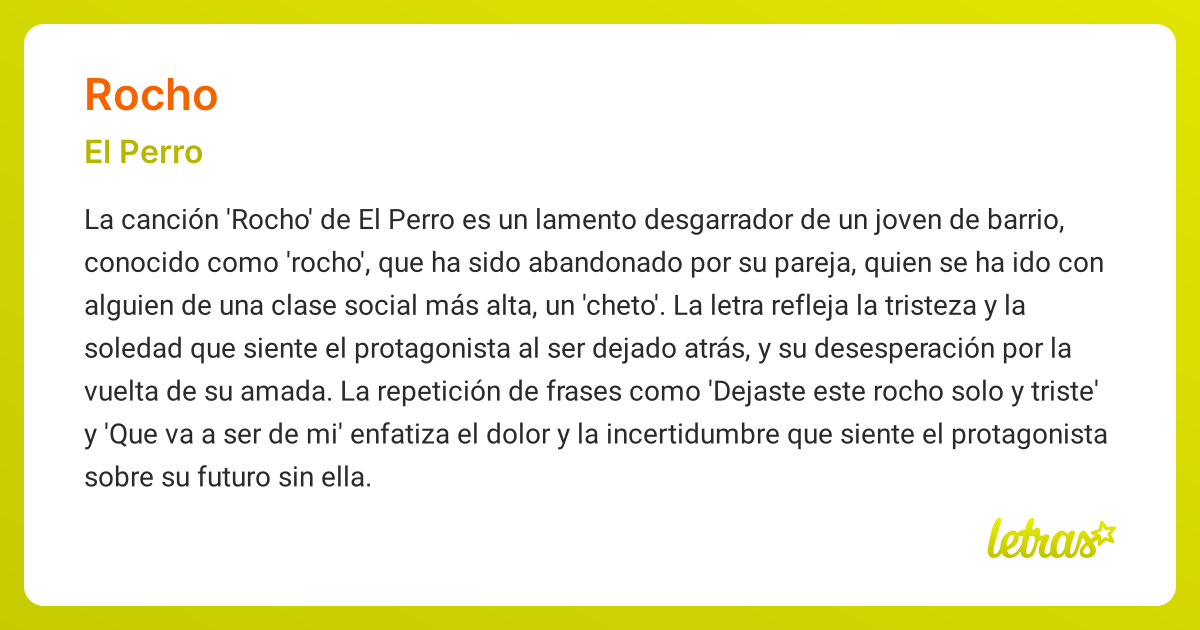 Significado de la canción ROCHO (El Perro) - LETRAS.COM