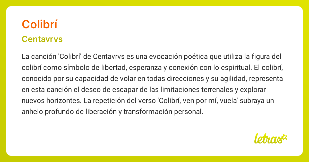 Significado de la canción COLIBRÍ (Centavrvs) - LETRAS.COM