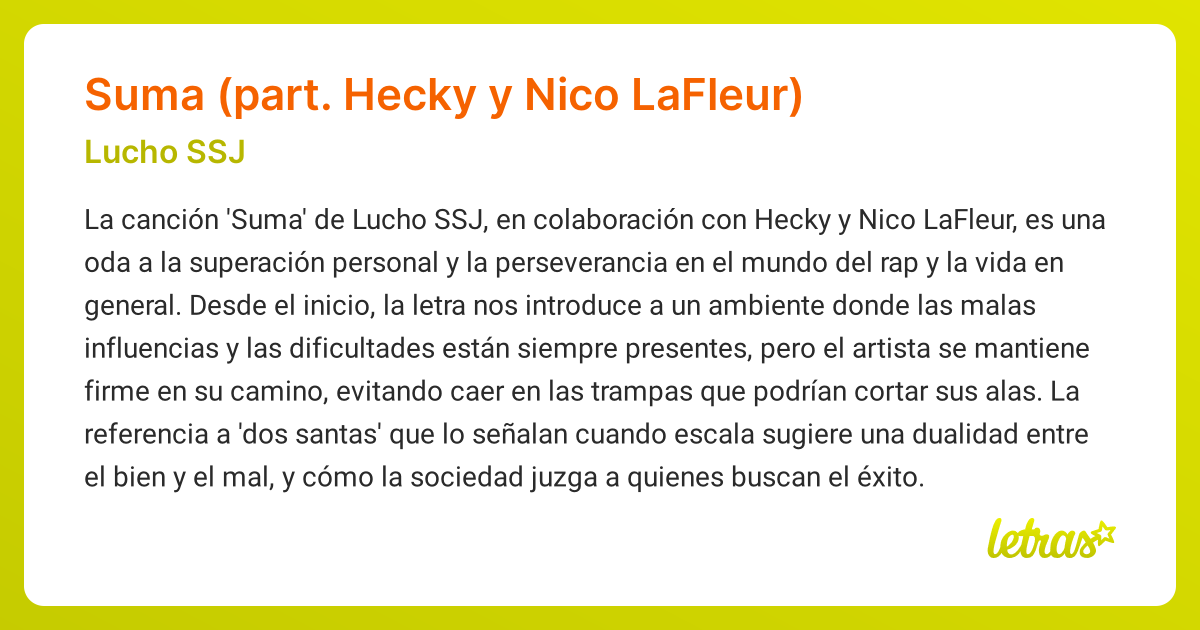 Significado de la canción Suma (part. Hecky y Nico LaFleur) (Lucho SSJ ...