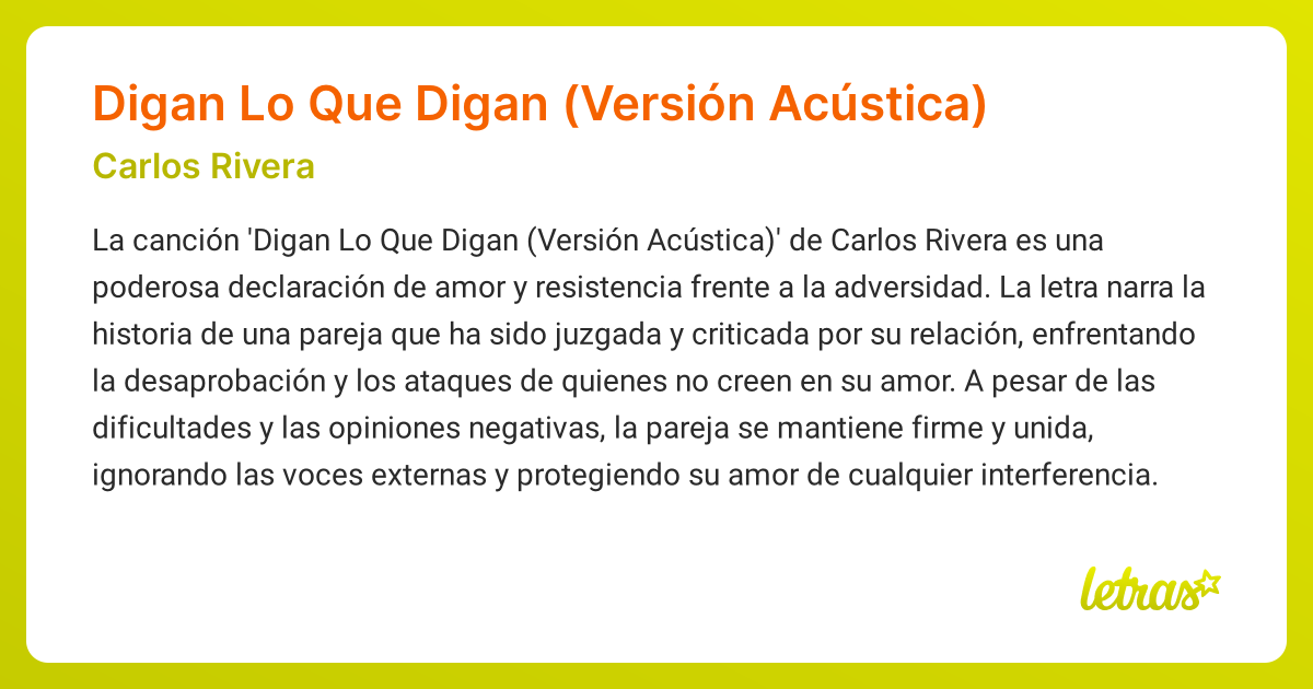 Significado de la canción Digan Lo Que Digan (Versión Acústica) (Carlos ...