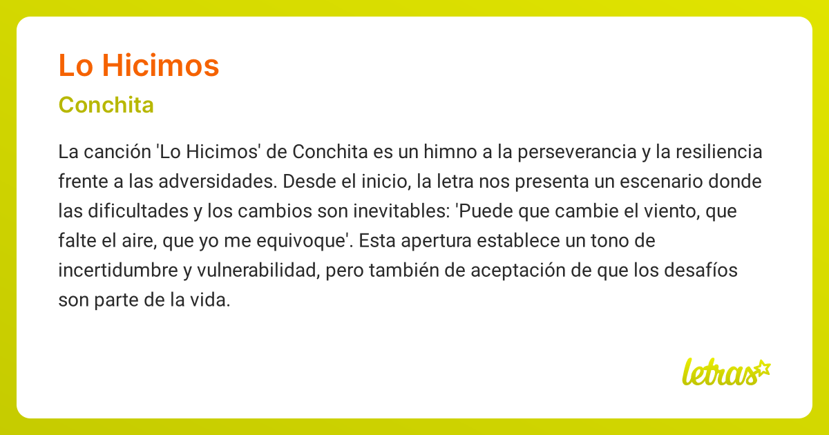 Significado de la canción LO HICIMOS (Conchita) - LETRAS.COM