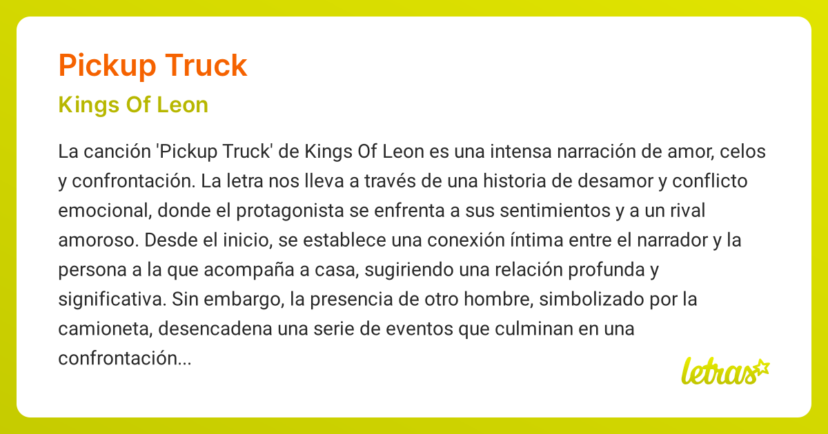 Significado de la canción PICKUP TRUCK (Kings Of Leon) - LETRAS.COM