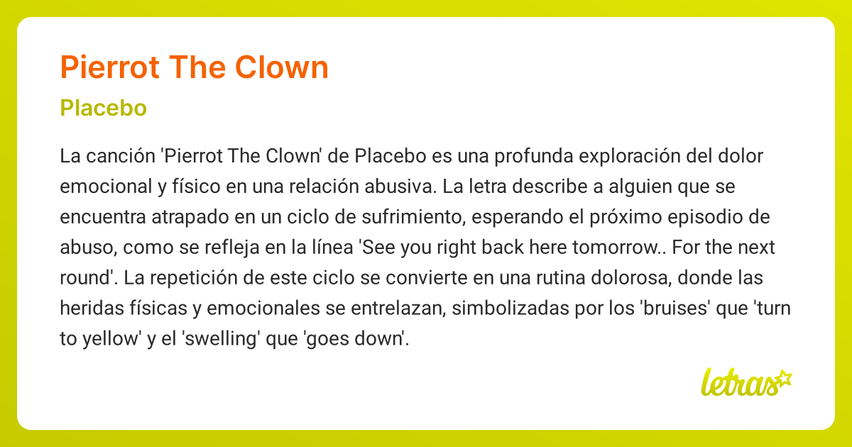 Significado de la canción PIERROT THE CLOWN (Placebo) - LETRAS.COM