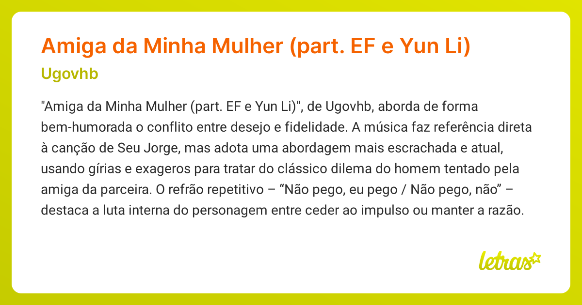 Significado Da Música Amiga Da Minha Mulher Part Ef E Yun Li Ugovhb