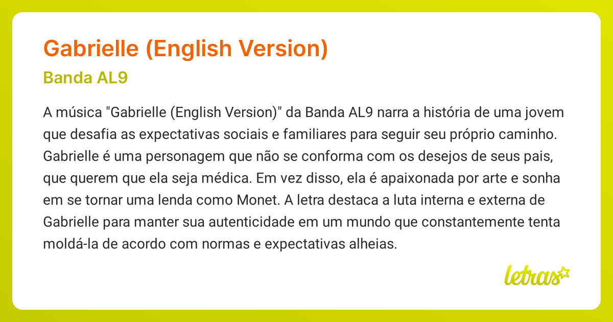 Significado da música GABRIELLE (ENGLISH VERSION) (Banda AL9) - LETRAS ...