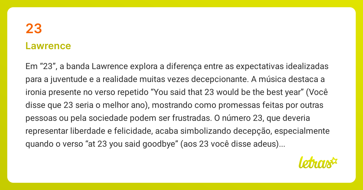 Significado da música 23 (Lawrence) - LETRAS.MUS.BR