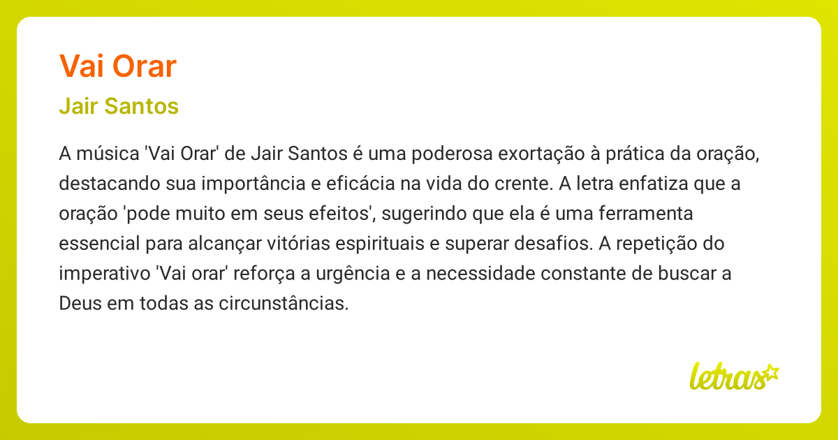 Significado da música VAI ORAR (Jair Santos) - LETRAS.MUS.BR