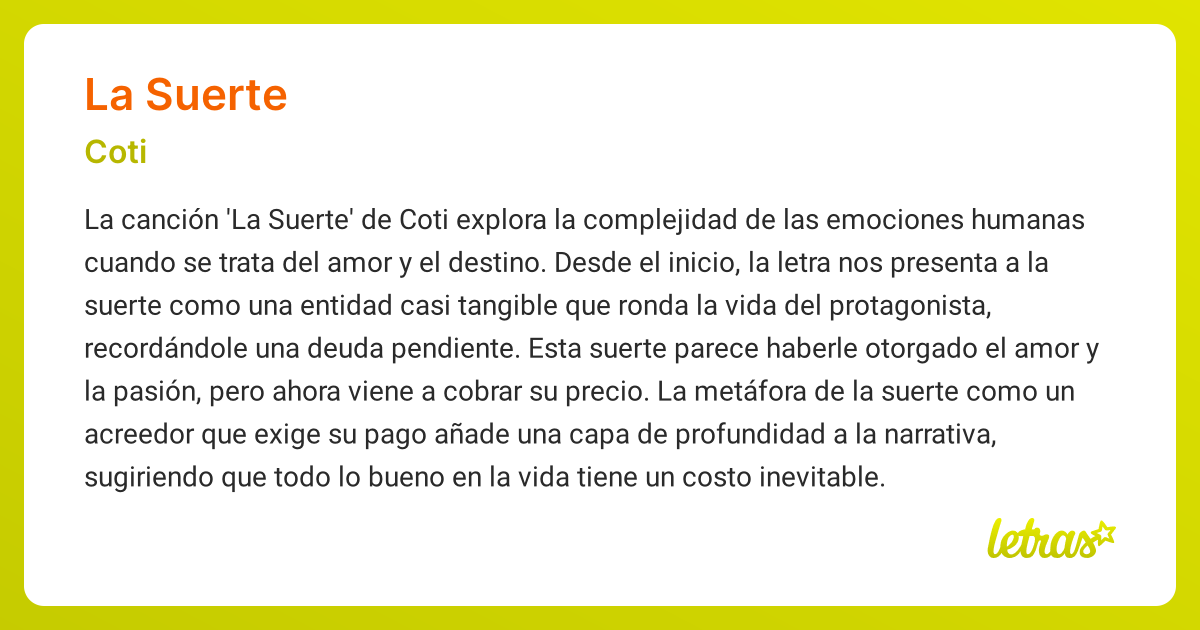 Significado de la canción LA SUERTE (Coti) - LETRAS.COM