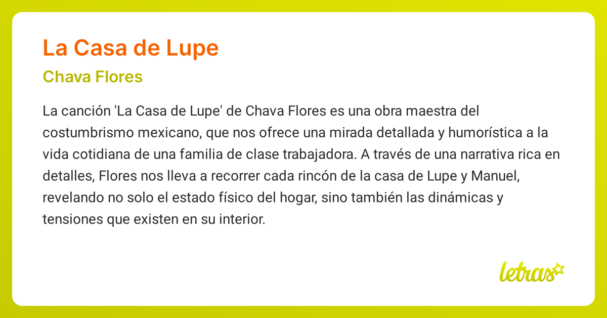 Significado de la canción LA CASA DE LUPE (Chava Flores) - LETRAS.COM
