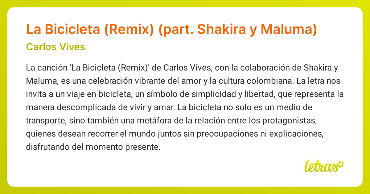 Significado de la canción La Bicicleta (Remix) (part. Shakira y Maluma ...