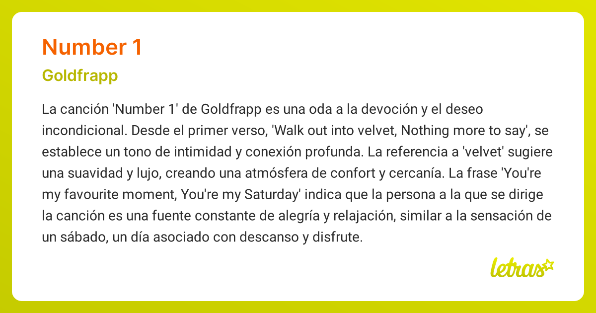 Significado de la canción NUMBER 1 (Goldfrapp) - LETRAS.COM