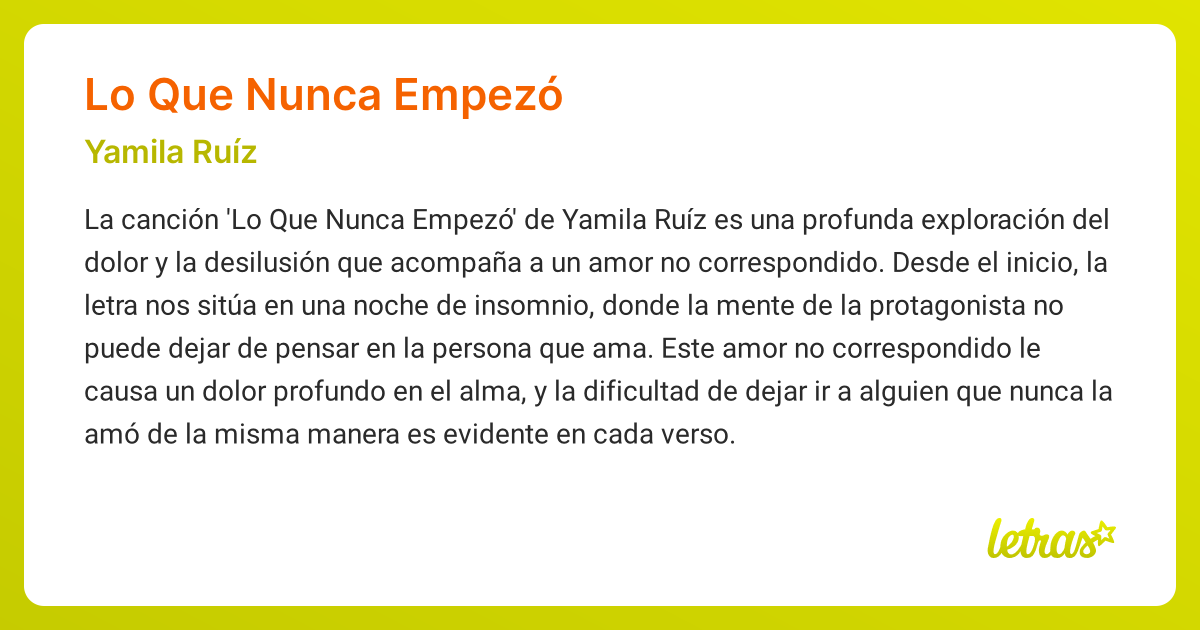 Significado de la canción LO QUE NUNCA EMPEZÓ (Yamila Ruíz) - LETRAS.COM