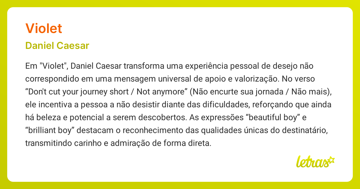 Significado da música VIOLET (Daniel Caesar) - LETRAS.MUS.BR