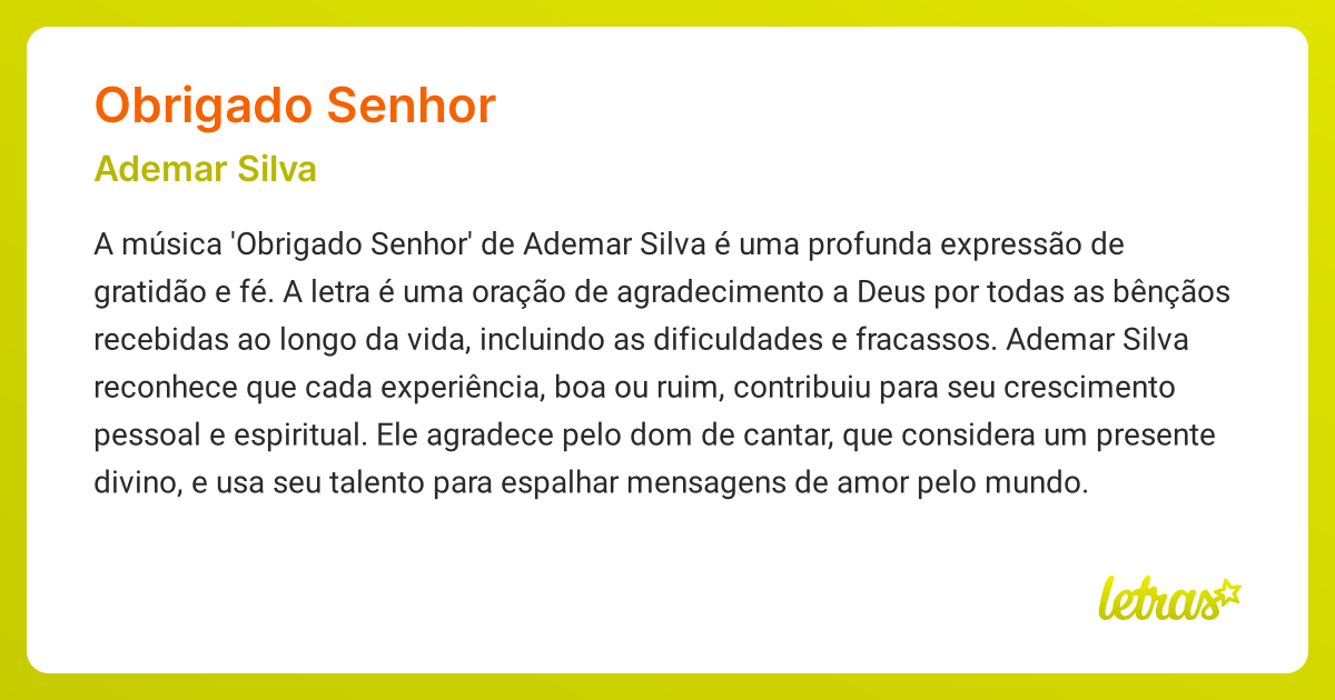Significado da música OBRIGADO SENHOR (Ademar Silva) - LETRAS.MUS.BR