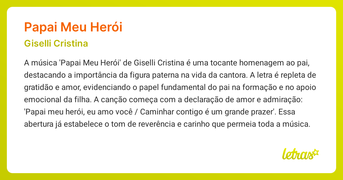 Significado da música PAPAI MEU HERÓI (Giselli Cristina) - LETRAS.MUS.BR