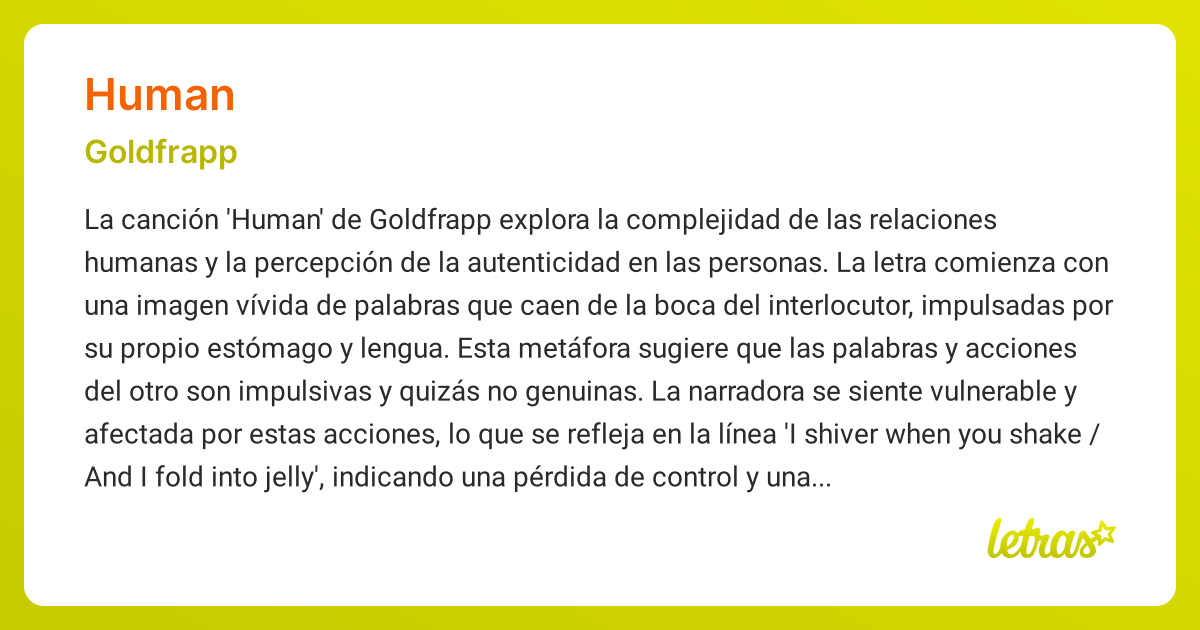 Significado de la canción HUMAN (Goldfrapp) - LETRAS.COM