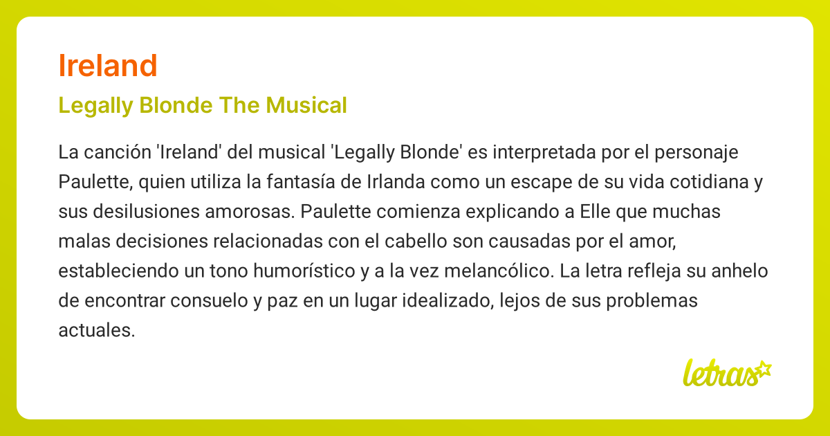 Significado de la canción IRELAND (Legally Blonde The Musical) - LETRAS.COM