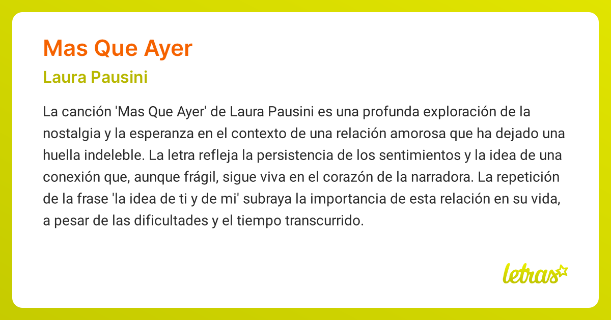 Significado de la canción MAS QUE AYER (Laura Pausini) - LETRAS.COM