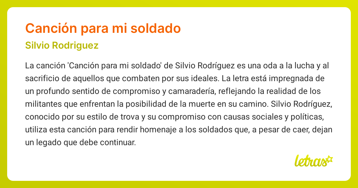 Significado de la canción CANCIÓN PARA MI SOLDADO (Silvio Rodriguez ...