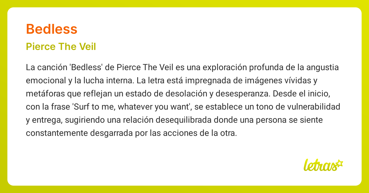 Significado de la canción BEDLESS (Pierce The Veil) - LETRAS.COM