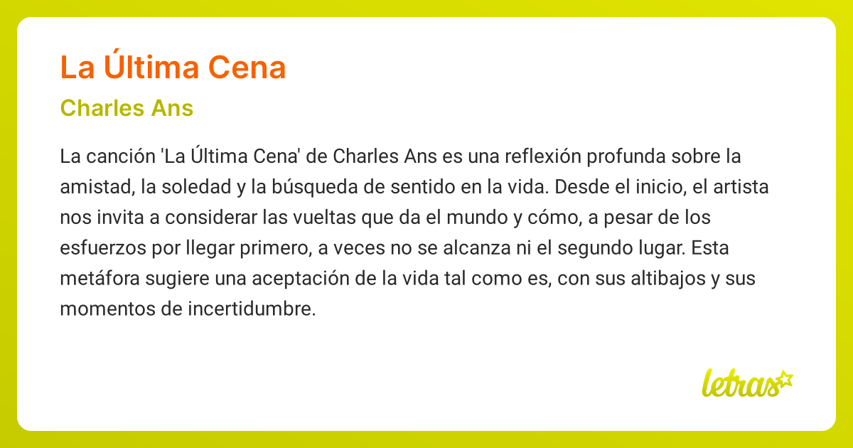Significado de la canción LA ÚLTIMA CENA (Charles Ans) - LETRAS.COM