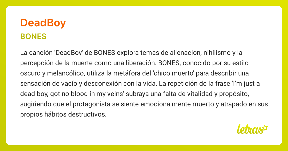 Significado de la canción DEADBOY (BONES) - LETRAS.COM