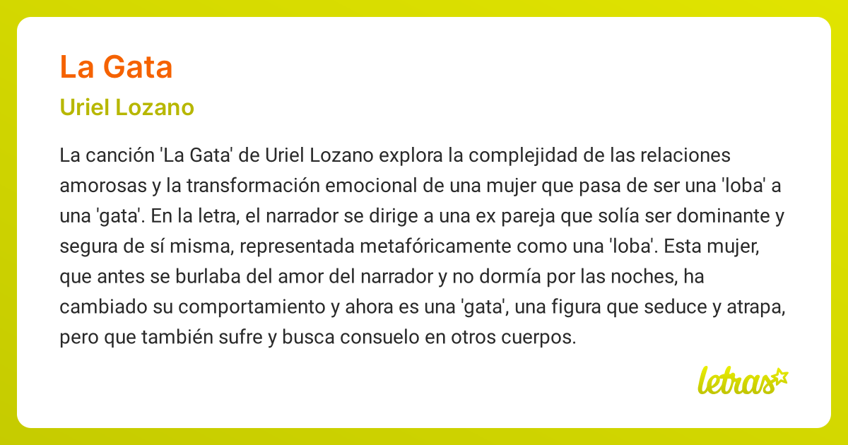 Significado de la canción LA GATA (Uriel Lozano) - LETRAS.COM