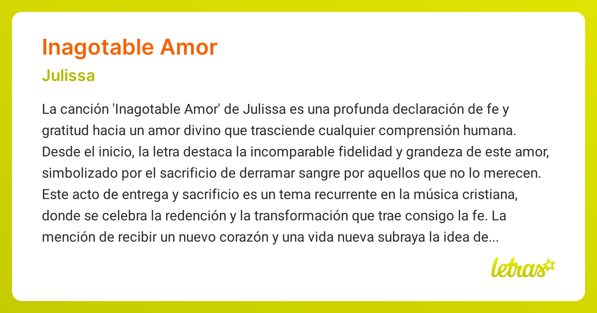Significado de la canción INAGOTABLE AMOR (Julissa) - LETRAS.COM