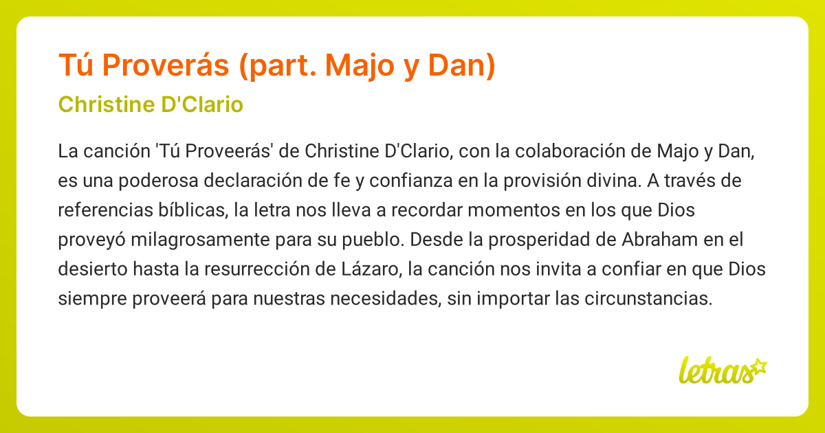 Significado de la canción Tú Proverás (part. Majo y Dan) (Christine D ...