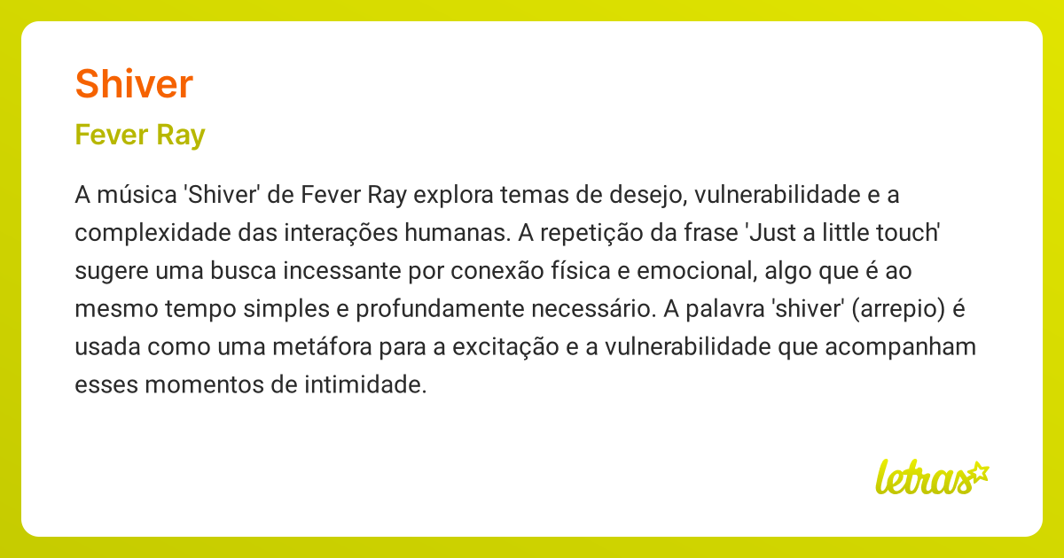 Significado da música SHIVER (Fever Ray) - LETRAS.MUS.BR