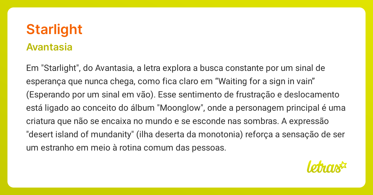 Significado da música STARLIGHT (Avantasia) - LETRAS.MUS.BR