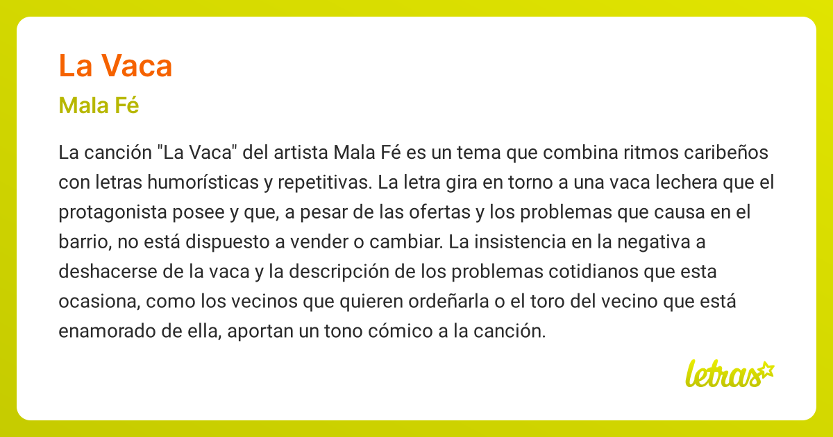 Significado de la canción LA VACA (Mala Fé) - LETRAS.COM
