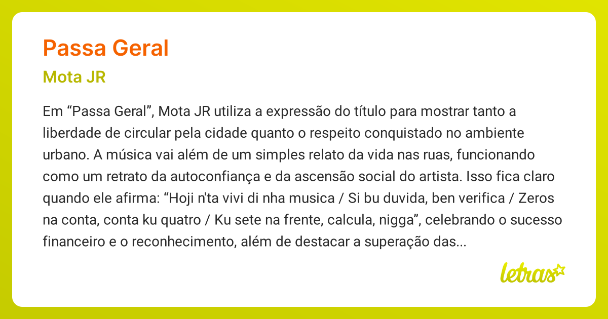 Significado da música PASSA GERAL (Mota JR) - LETRAS.MUS.BR