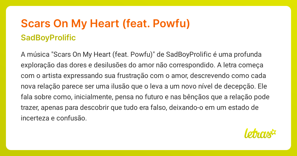 Significado da música Scars On My Heart (feat. Powfu) (SadBoyProlific ...