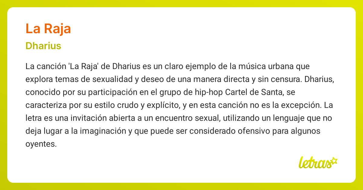 Significado de la canción LA RAJA (Dharius) - LETRAS.COM